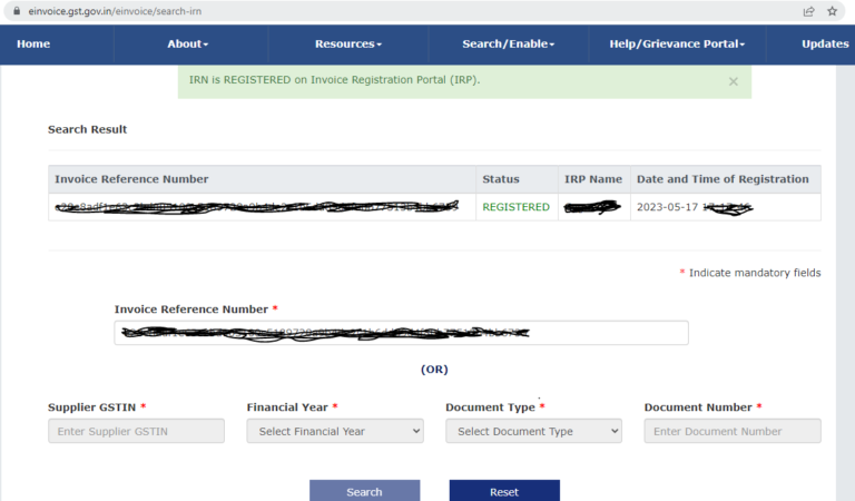 Facility to Search e-Invoice /IRN in IRP – OnlineTaxUpdate