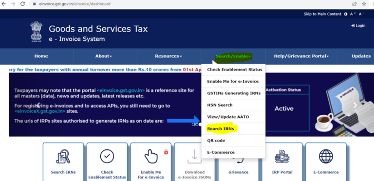 Facility to Search e-Invoice /IRN in IRP – OnlineTaxUpdate